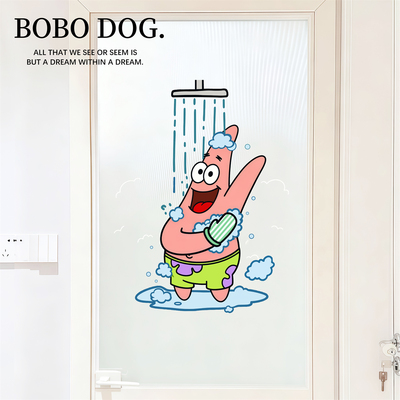 卡通浴室玻璃门专用贴纸卫生间装饰贴画高级感可爱卡通自粘防水