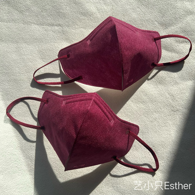 香港复古酒红纯色3d立体口罩深玫紫红色四层保暖透气成人高颜显白