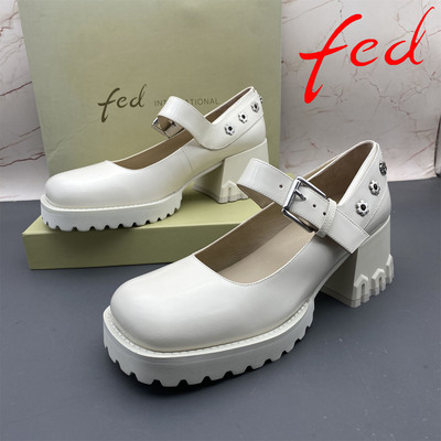 正品fed/艾芙伊迪撤柜牛皮女鞋 内里羊皮方头铆钉扣带玛丽珍单鞋