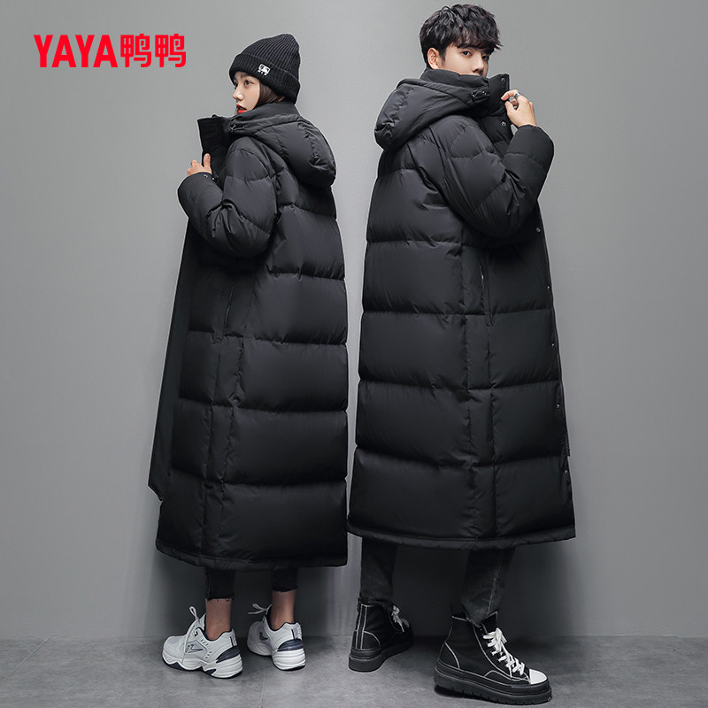 鸭鸭情侣男女同款羽绒服男2022年冬季新款长款过膝加长加厚外套Y_虎窝淘
