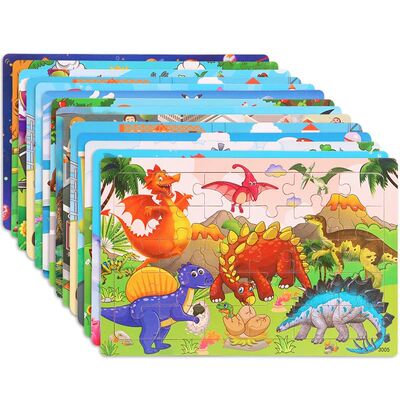 NEW Wooden 30pcs Puzzles Children Animal Dinosaur Cartoon Pl