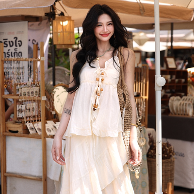 AZure水洗棉吊带上衣一片式半裙