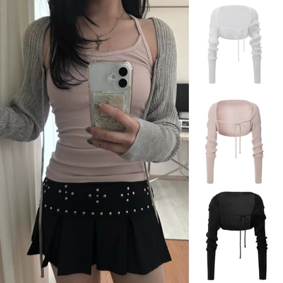 韩国tht辣妹风短款针织长袖开衫