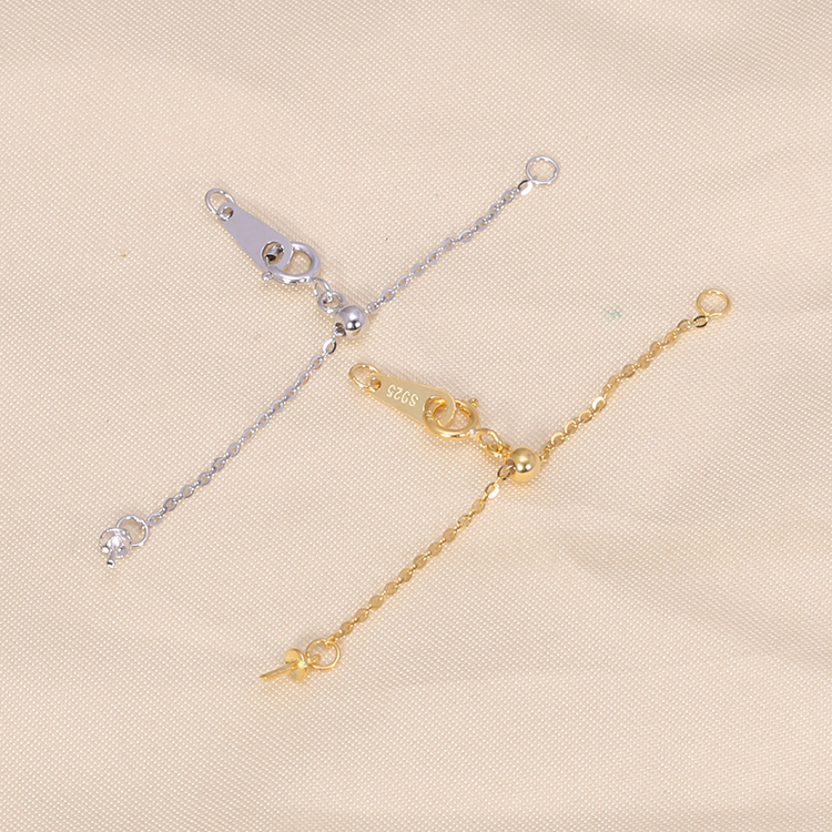 DIY配件S925纯银扣子珍珠项链手链搭扣带片款O字尾链条抽拉调节扣_虎窝淘