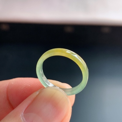 天然A货冰种黄翡翠方戒