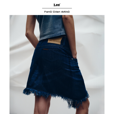 Lee× FENG CHEN WANG联名商场款26春夏新品不对称牛仔半裙女深蓝