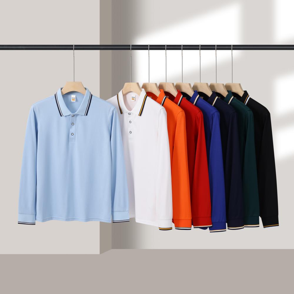 冰爽棉拼色商务长袖翻领工作服广告衫厂服春秋款定制logo刺绣