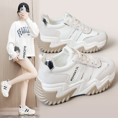 jc8821-2夏季新款2025韩版休闲软底百搭厚底系带鞋透气内