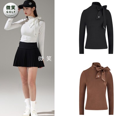2025秋韩国代购FairLiar蝴蝶结甜美高尔夫球服女 拉绒高领长袖T恤