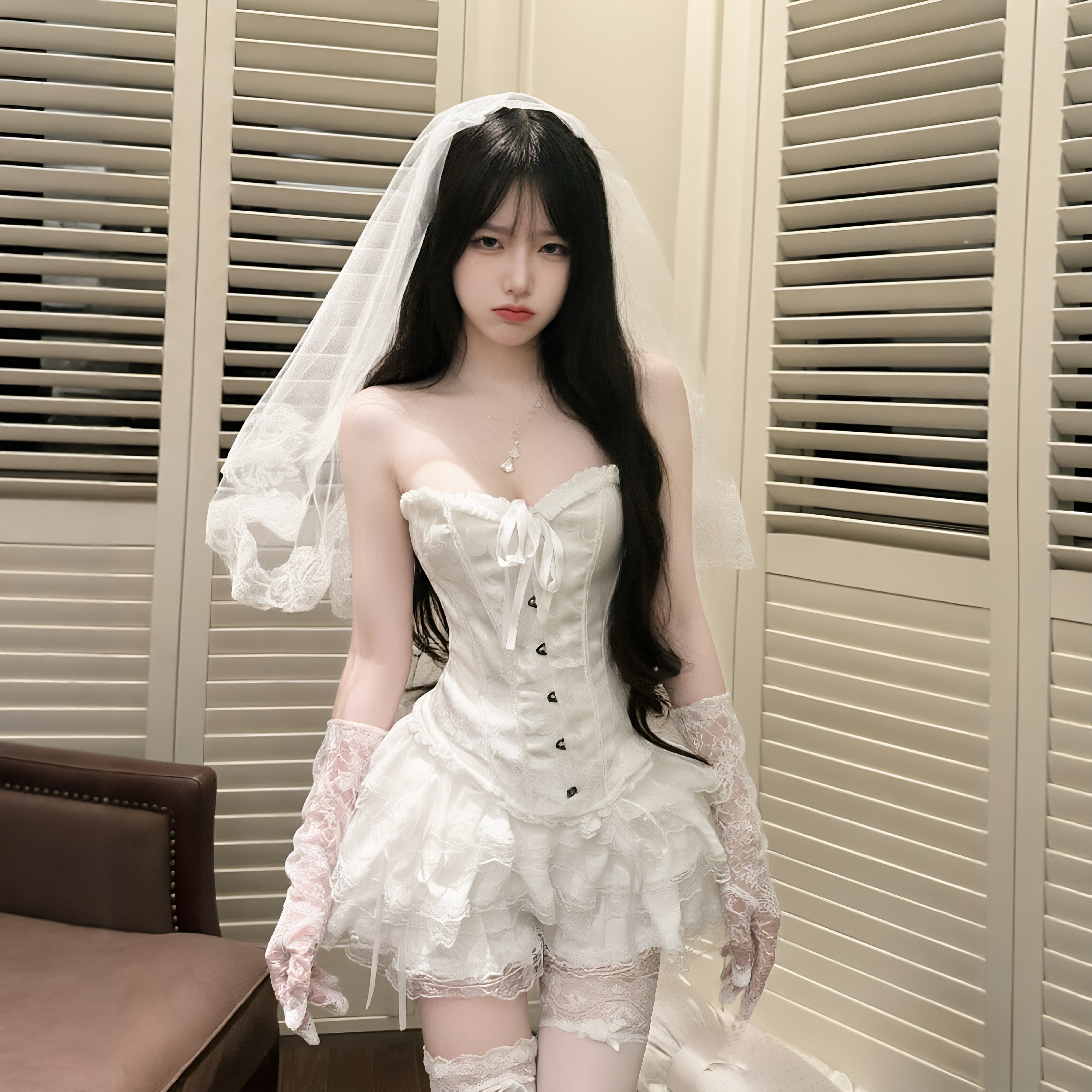 古早日杂裙子哥特风圣诞节服装服饰成人穿搭cos服新娘白色连衣裙
