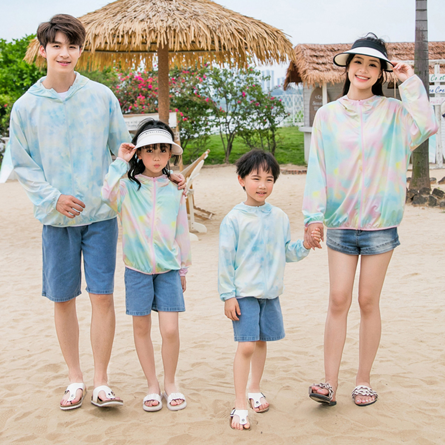 亲子装夏季海边度假冰丝速干防晒衣轻薄连帽外套一家四口家庭装夏