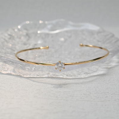 Marisol实心黄金手镯女天然钻石镶嵌18K金扭纹时尚轻奢开口可调节