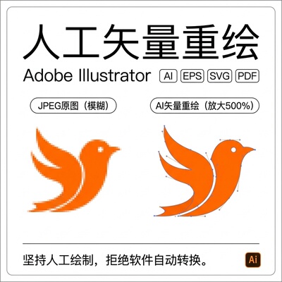 Adobe Illustrator人工矢量重绘 AI/EPS/SVG 图片转矢量 Logo描图