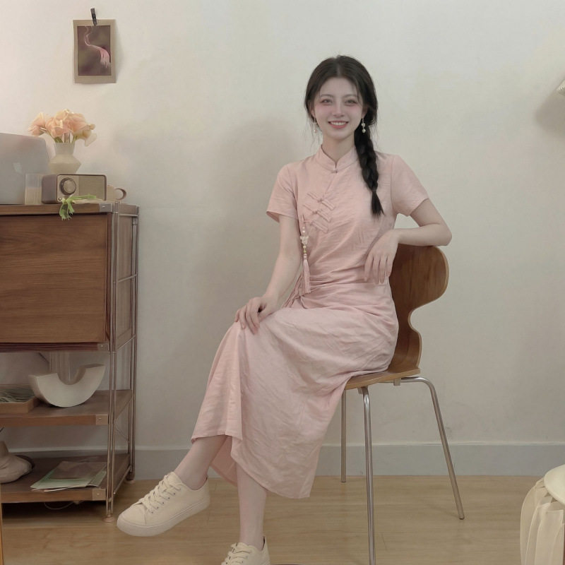 2026年夏季新款新中式国风版立领收腰显瘦日常百搭旗袍连衣裙子女