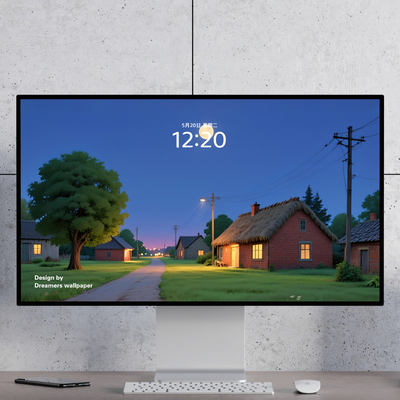 乡村夜晚  治愈插画 漫画电脑手机壁纸ipad、Watch折叠手机壁纸