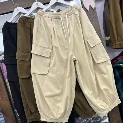 21131春季新款休闲百搭松紧腰抽绳工装裤宽松显瘦哈伦裤老爹裤女