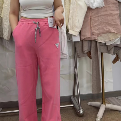 春季新款松紧腰抽绳系带阔腿裤女