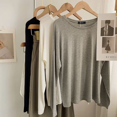 长袖纯欲风垂感长袖圆领T