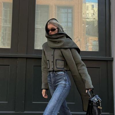 明星ElsaHosk同款秋冬新款围巾女双面毛呢保暖围脖高级感披肩两用