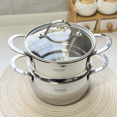 CHockmen304不锈钢煮锅汤锅多功能小蒸笼双耳蒸煮一体成型加厚锅