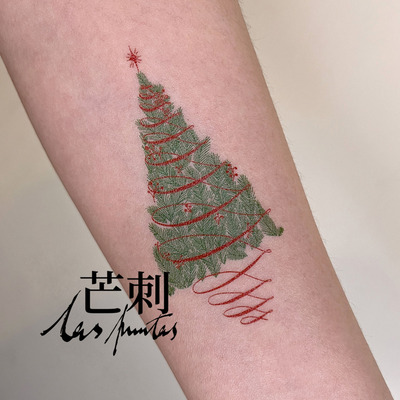 芒刺原创文身贴|圣诞树|手绘彩色防水持久纹身贴|文艺高级|Tattoo