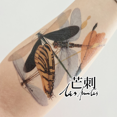 芒刺文身贴|蜻蜓|防水持久彩色彩绘昆虫花臂纹身贴小众风高级感