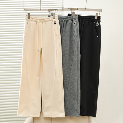 2025秋冬新款女装学院风高腰宽松加绒直筒休闲裤长裤TTTM254VC1K