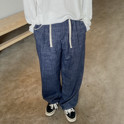 春夏薄款带绳直筒亚麻休闲裤男士
