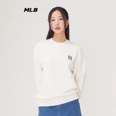 MLB情侣卫衣25春夏新款NY大LOGO纯色圆领上衣运动外套3AMTM0451