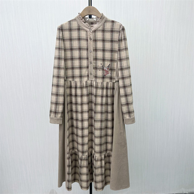 C●2025冬季新品 格纹连衣裙女气质宽松显瘦长袖a字衬衫裙7036