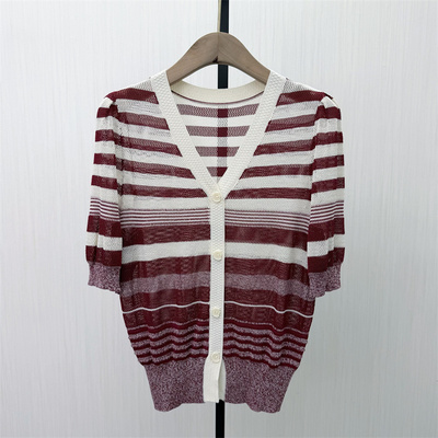 良月●2026夏季新品 条纹短袖针织衫女宽松日常简约显瘦上衣8116