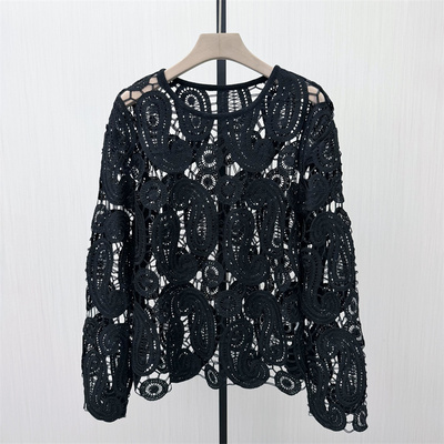 KA●2026夏季新品 镂空长袖罩衫女宽松慵懒风套头针织衫上衣0821