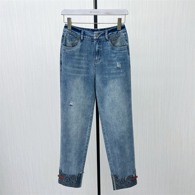 C●2025秋季新品 直筒卷边牛仔裤女高腰显瘦休闲通勤长裤5038