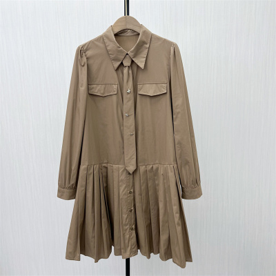 芭●2025秋季新品 长袖连衣裙女休闲宽松百搭翻领a字衬衫裙7023