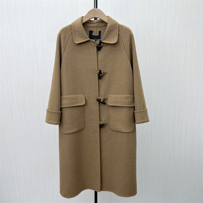 图●2025冬季新品 双面呢大衣女气质宽松长款牛角扣毛呢外套7217
