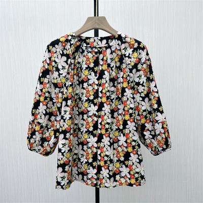 fei●2025秋季新品 法式碎花长袖衬衫女小众气质别致打底上衣7135