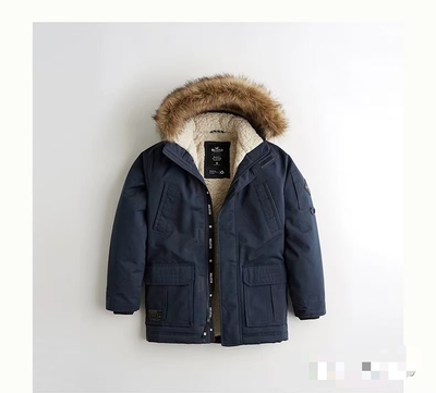 正品必保hollister经典秋冬款加绒连帽防风防雨保暖派克大衣