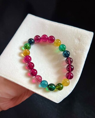 回收水晶浓艳的色标碧玺手链参数：9.3mm  重26.38g