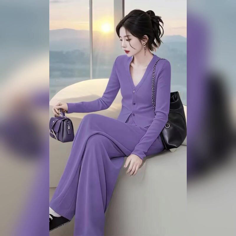 简约气质温柔时髦洋气针织衫套装裤高级感慵懒初春韩系穿搭两件套