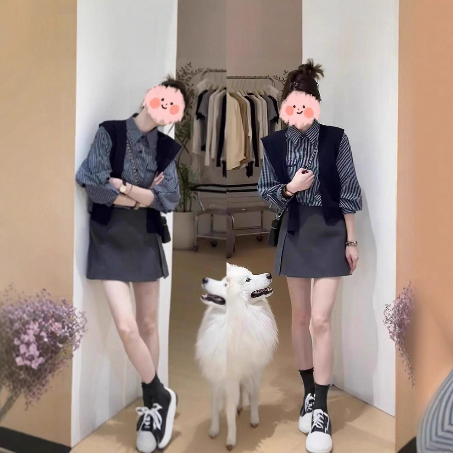 休闲风时尚套装早秋新款韩版百搭格子衬衫披肩休闲简约半裙三件套