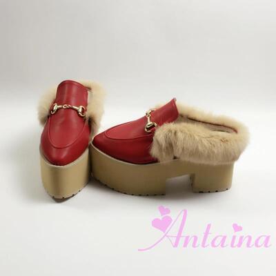 antaina松糕鞋拖鞋真兔毛厚底鞋