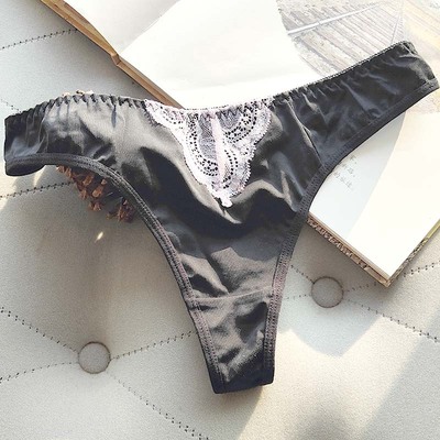 外单清仓黑色粉色蕾丝拼接女丝滑中腰女丁字裤T裤