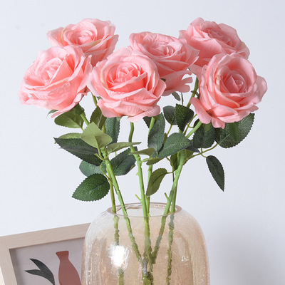 仿真花玫瑰花单支绢布玫瑰花摆设
