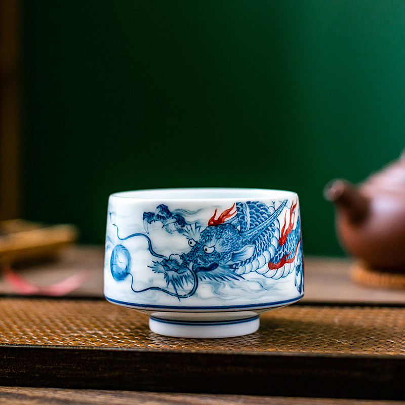 醴陵釉下五彩龙腾主人杯大师纯手绘陶瓷茶杯家用茶杯闻香杯个人杯