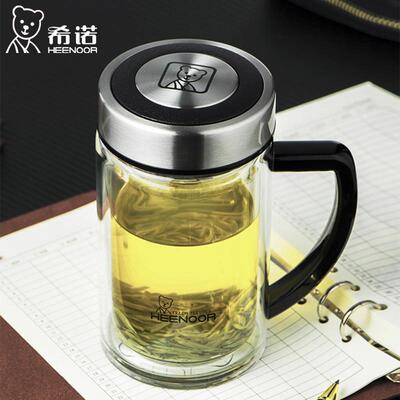 希诺玻璃杯双层男士带手柄办公杯家用泡茶杯93209321 6720 6721