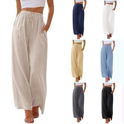 Hixiaohe Womens Cotton Linen Palazzo Pants Drawstring