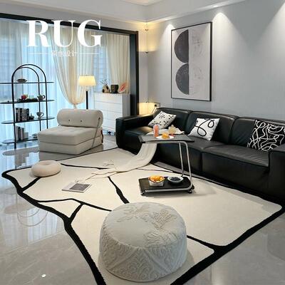 RUG原创设计 黑白风客厅地毯轻奢高级感覆古沙发茶几毯地垫不规则