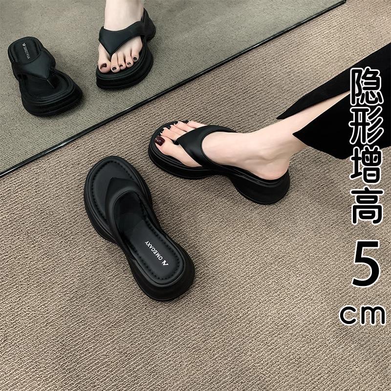 香港真皮厚底夹脚人字拖鞋女夏季外穿2025新款爆款松糕沙滩凉拖鞋