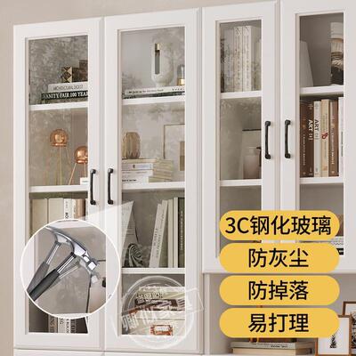实木地AIH#书柜一体靠墙架组合防尘书柜储玻璃柜门书房物柜落柜组