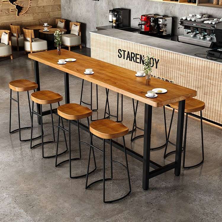 北欧铁艺实木长条桌酒吧奶茶店高脚吧台桌椅组合甜品店靠墙吧台桌